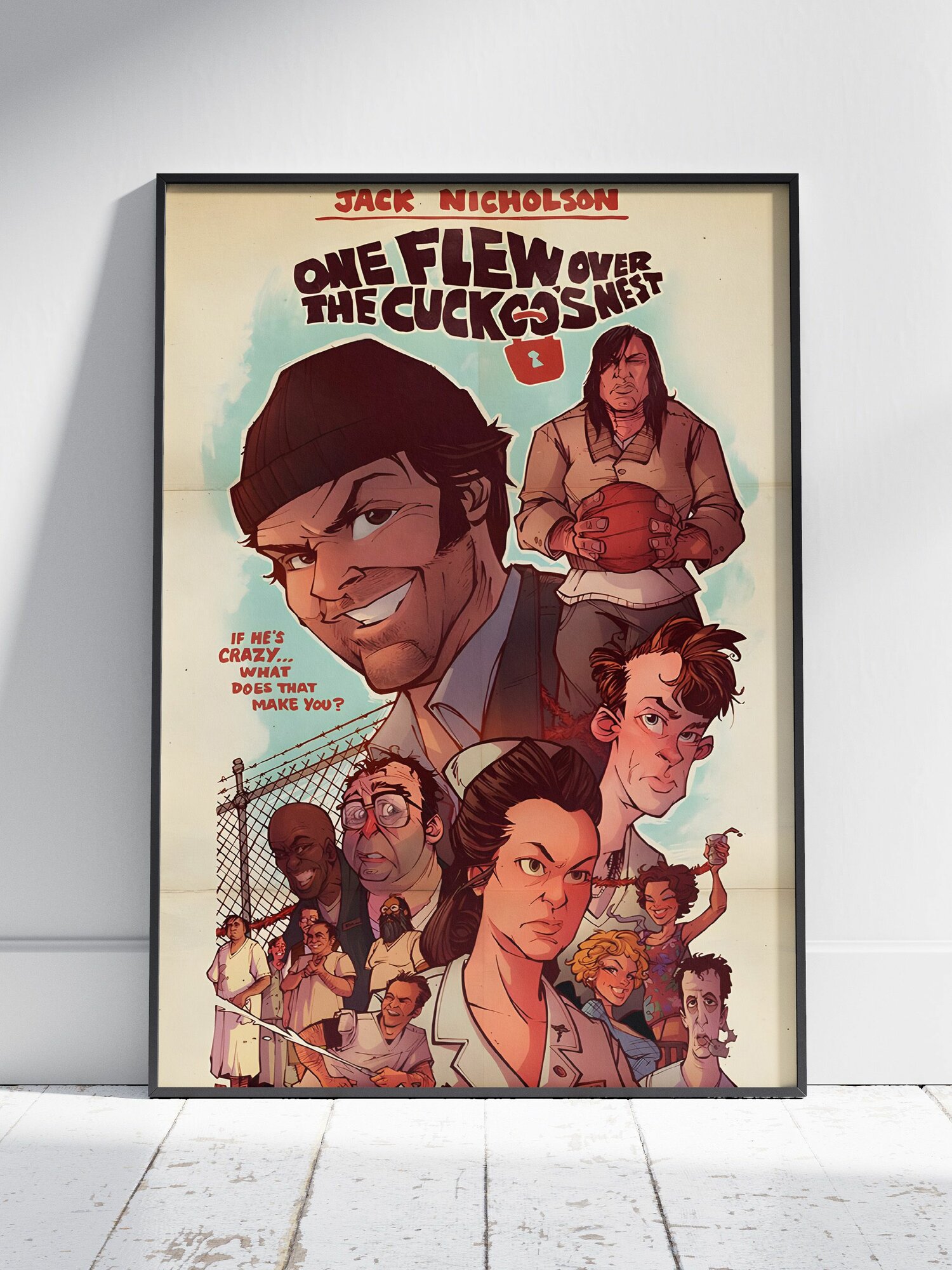 Плакат на стену для интерьера Пролетая над гнездом кукушки (Cuckoo Nest - Общее 1) - Постер по фильму кино формата А3 (30x42 см)