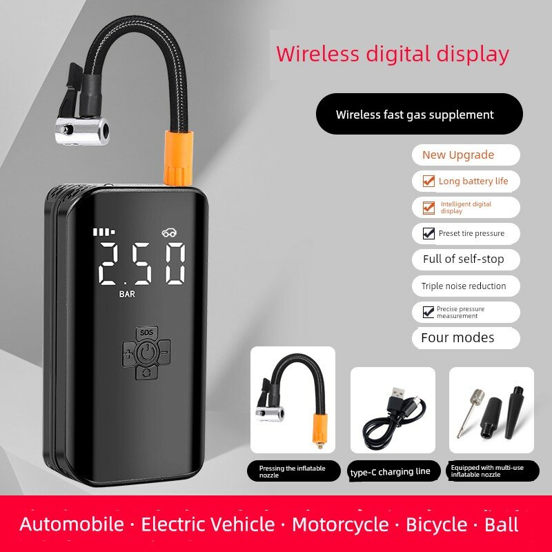 Беспроводной автомобильный насос 12В с функцией power bank и предустановленным давлением шин