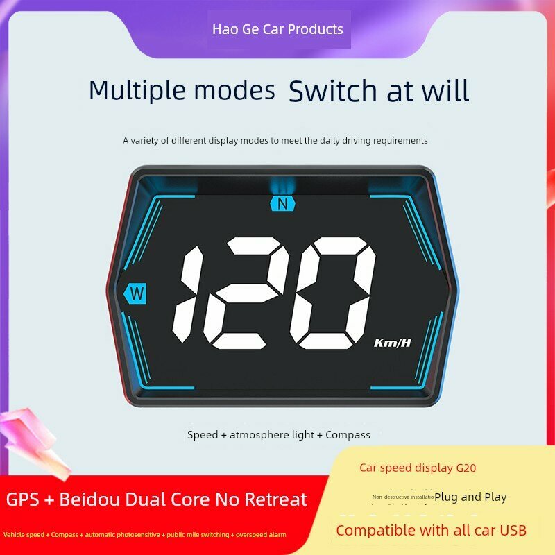 Универсальный автомобильный HUD-дисплей с OBD, скоростным датчиком, предупреждением о превышении скорости и