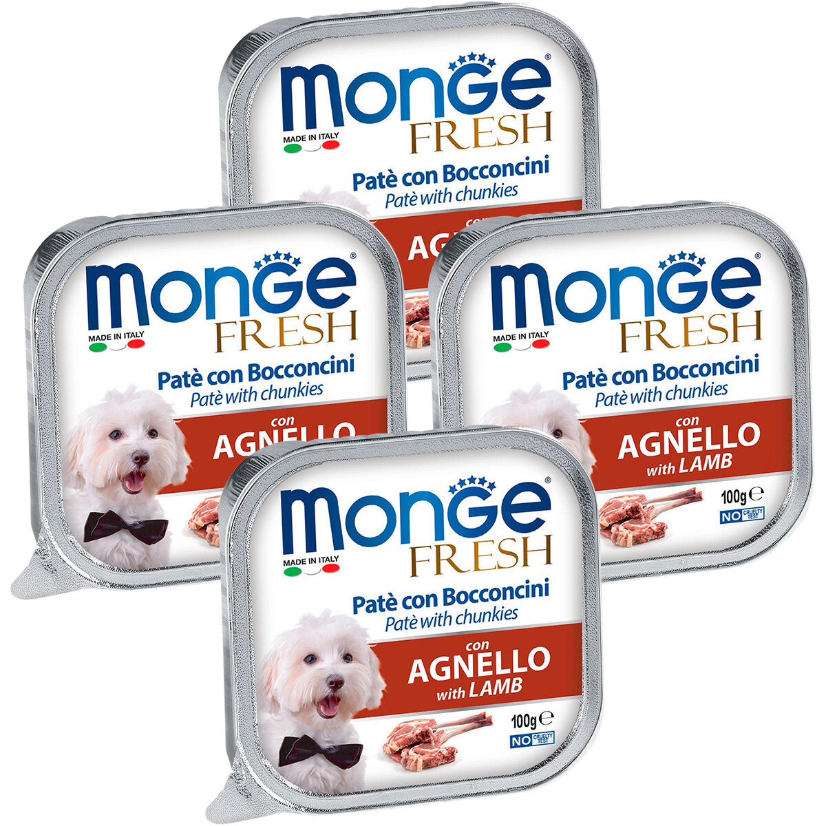 Корм влажный Monge Fresh Dog для взрослых собак паштет с ягненком, 100 г 4 шт