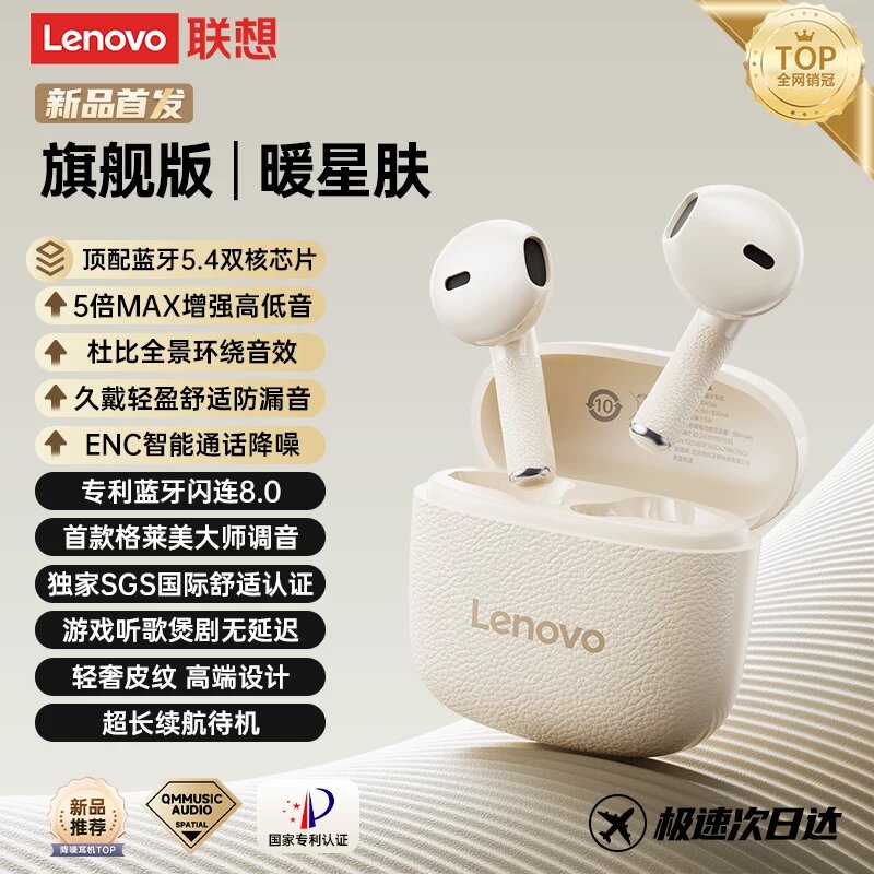 Беспроводные наушники Lenovo с Dolby Atmos, Bluetooth 5.4, двойным чипом, шумоподавлением, длительным временем работы,