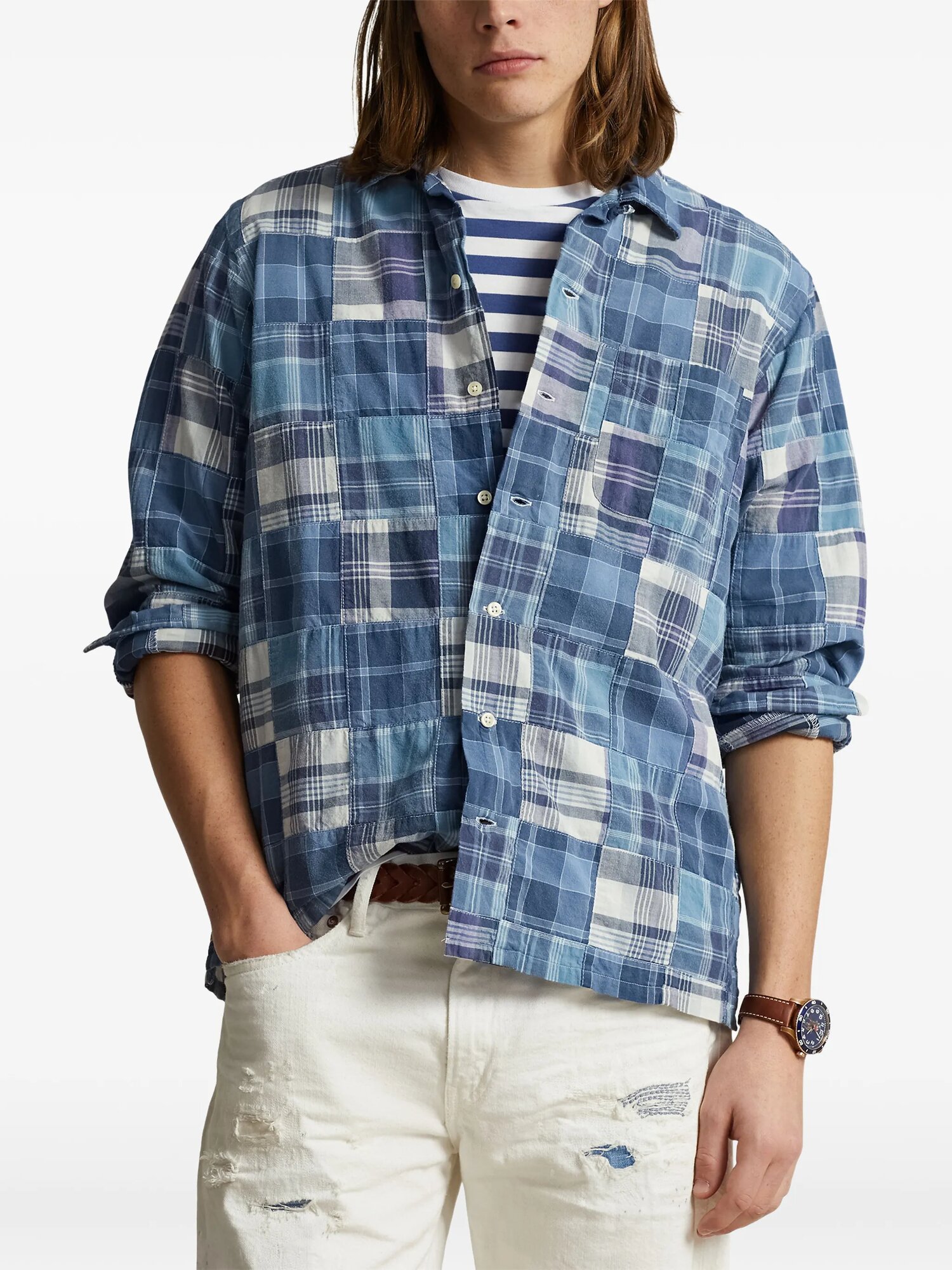 Рубашка Polo Ralph Lauren Patchwork check-pattern shirt, размер XL, blue — фото 1