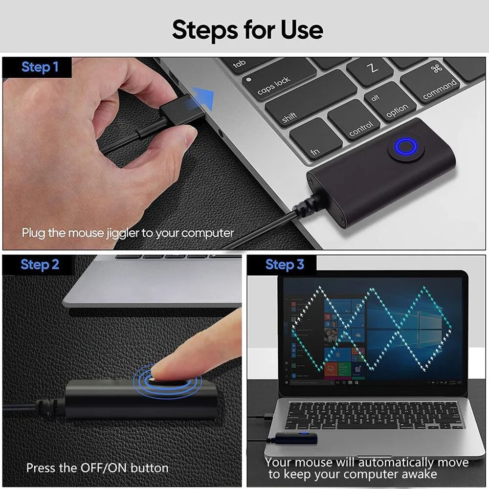 Mouse jiggler с автоматическим движением мыши, частота кликов регулируется, включает переходник и кабель