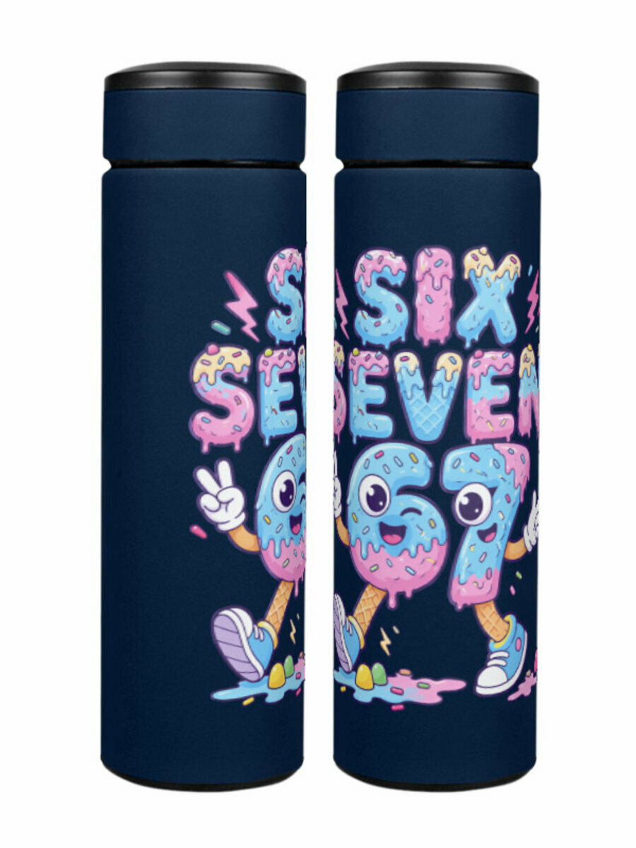 Термос «six seven мем сикс севен 67 брейнрот» (темно-синий)