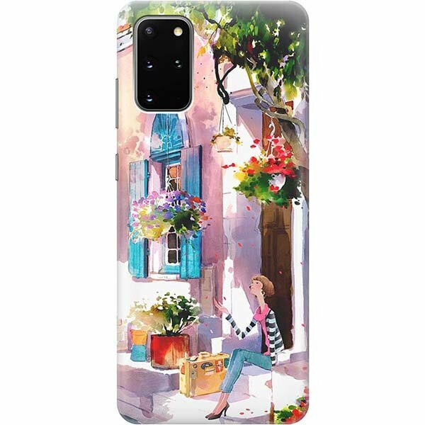 Cиликоновый прозрачный чехол ArtColor для Samsung Galaxy S20+ с принтом "Девочка на цветущей улочке"