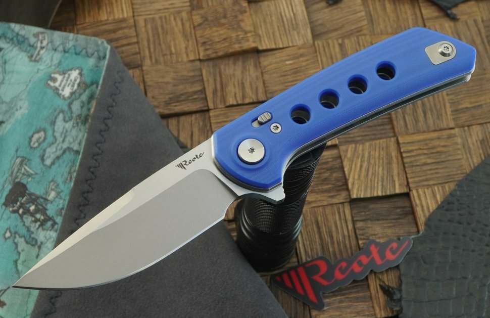 Складной нож Reate Knives PL-XF, сталь Nitro-V, SW, рукоять синий G-10