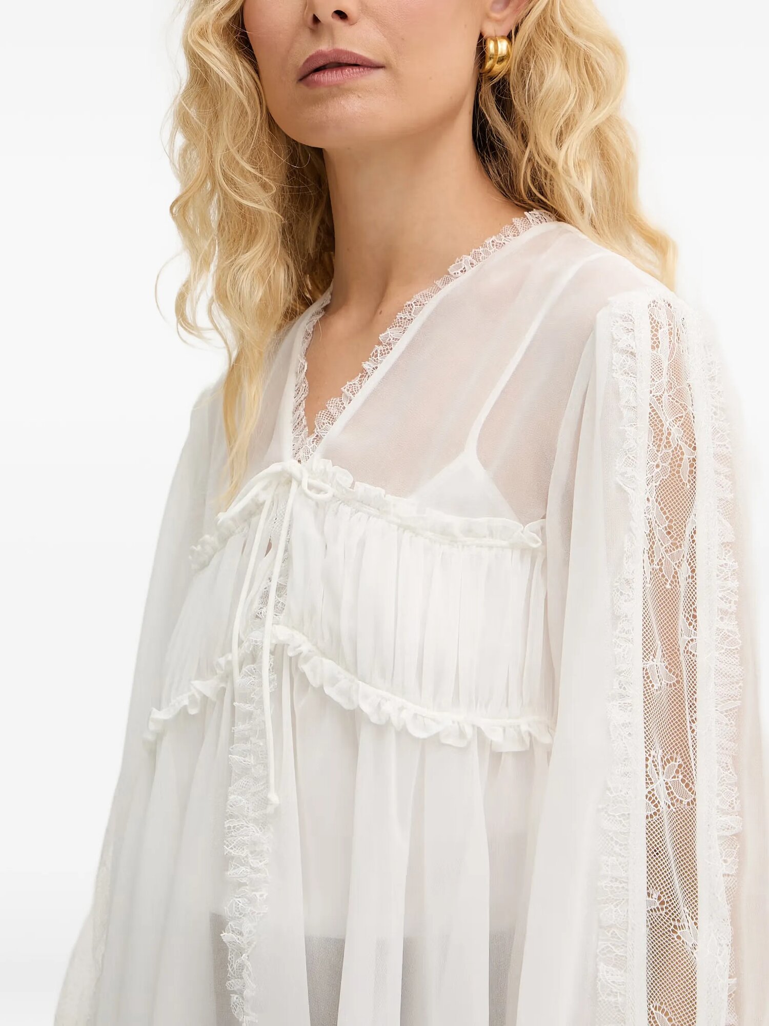 Блуза Pinko Semi-sheer blouse, размер 42, бежевый/белый — фото 1