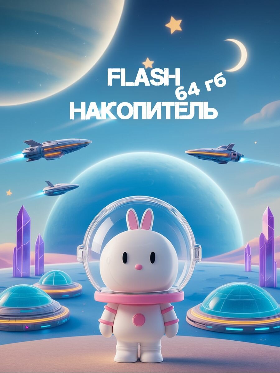 Flash-накопитель "Космозайка" 64 гб USB 3.0 + Type-C для телефона и ПК