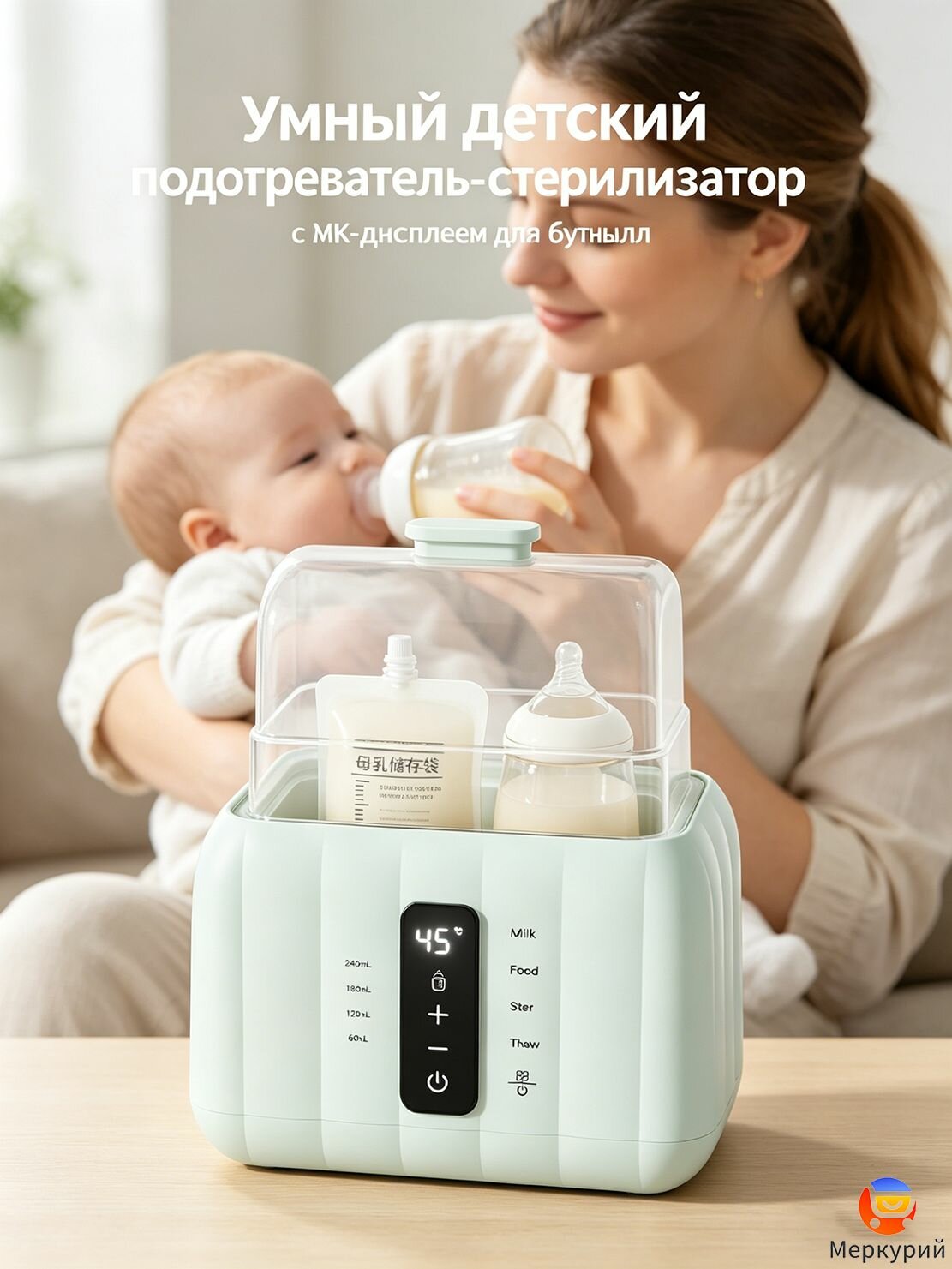 Портативный USB подогреватель молока и стерилизатор 2 в 1 для ночного кормления