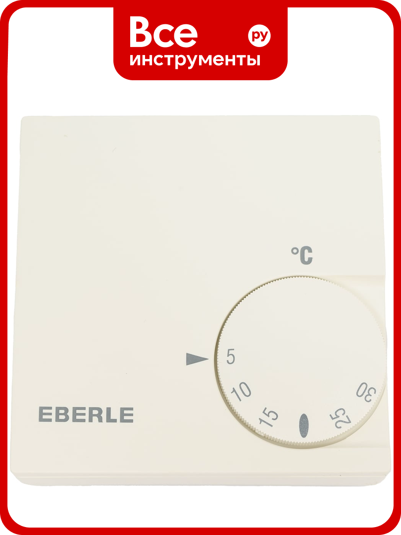 Терморегулятор Eberle RTR-E 6121 с регулировочным колесиком, механическое управление, белый корпус, защита