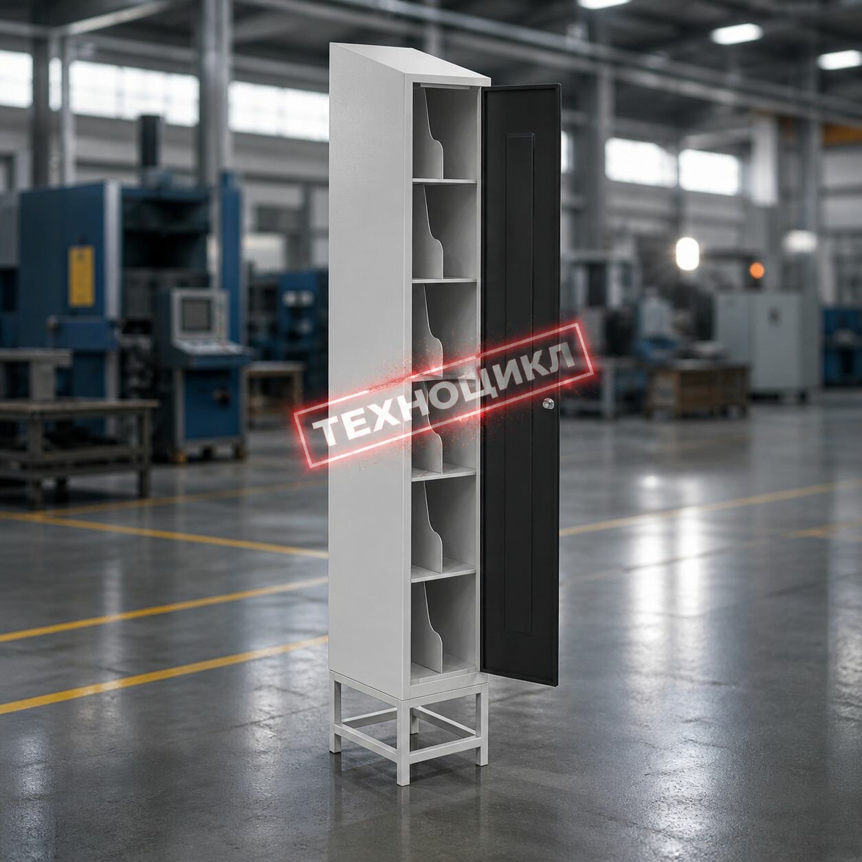 Шкаф для хранения 12 противогазов ХПГ-12/п, 2100х300х396 мм, серый RAL 7035 техноцикл