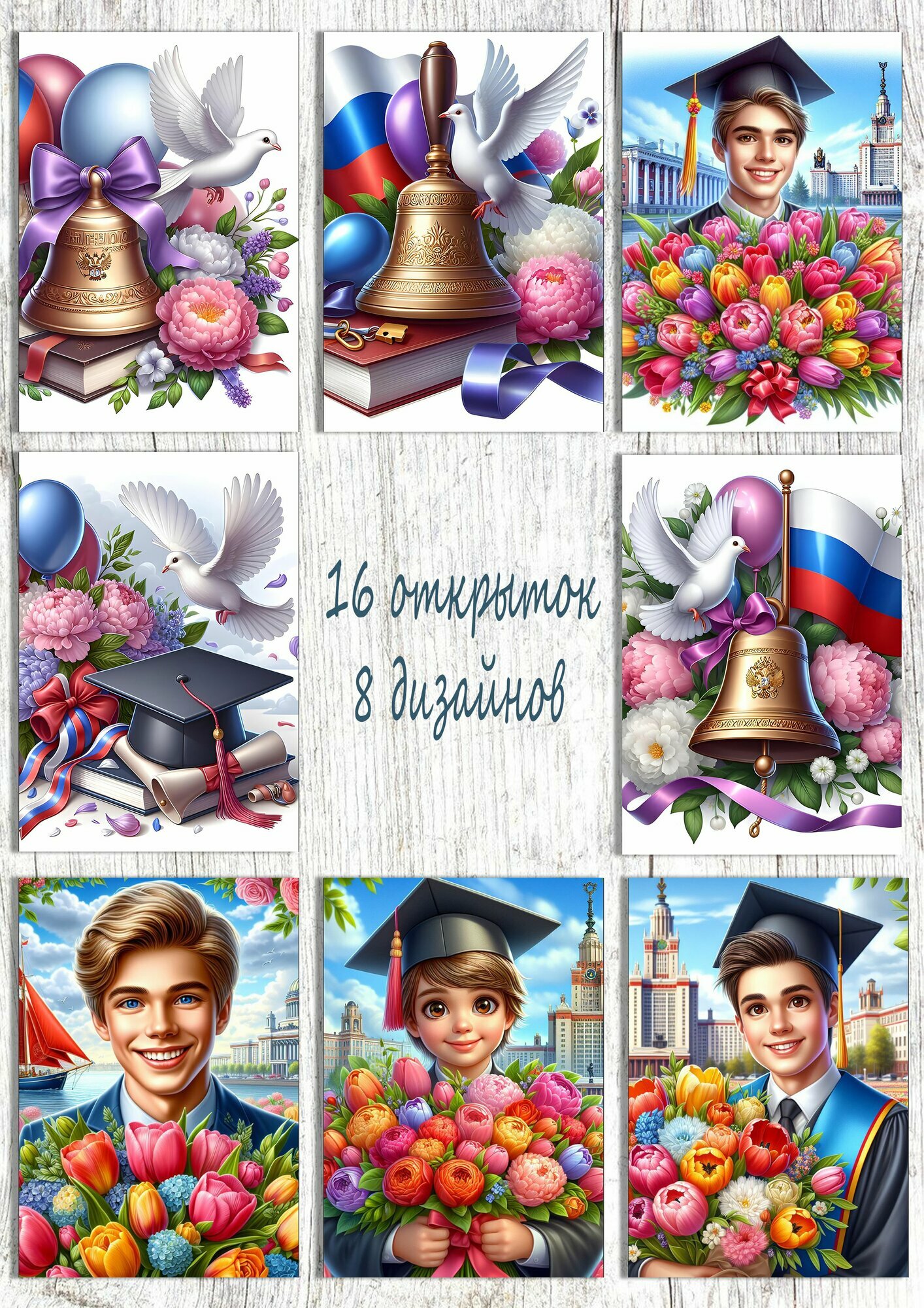 Открытки выпускникам, 16 штук