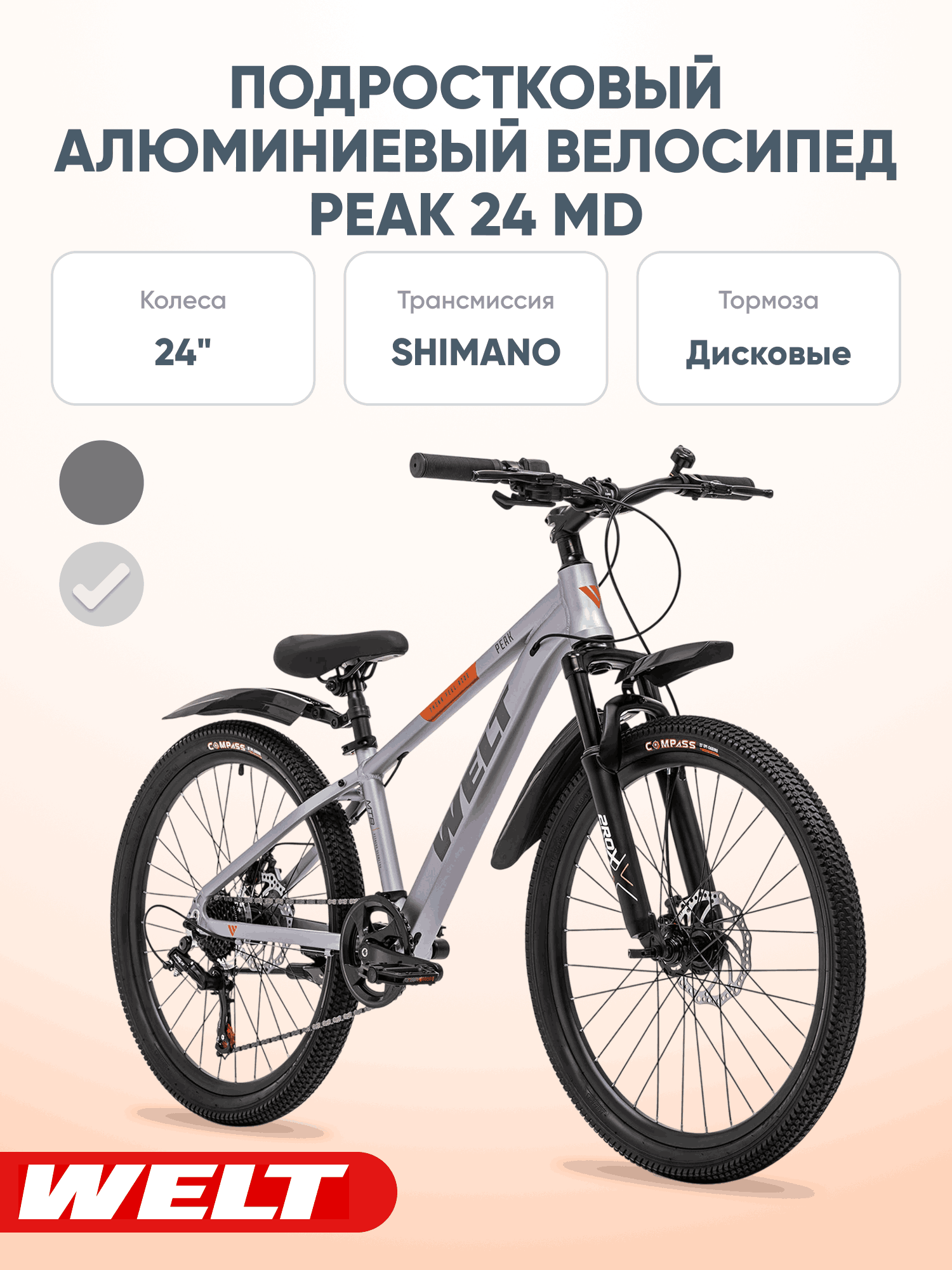 Велосипед Welt Peak 24 MD Steel Grey (дюйм:24)