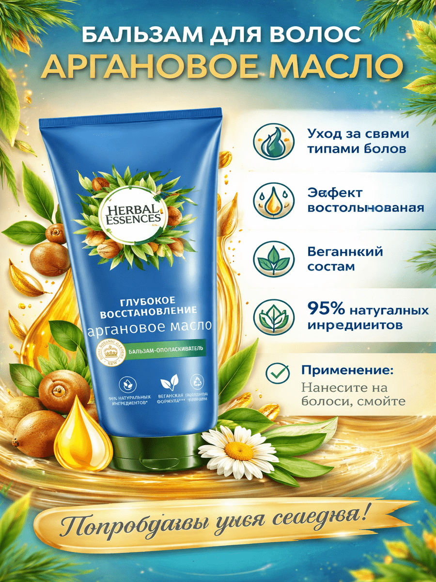 Бальзам для волос Herbal Essences Марокканское аргановое масло, 275мл