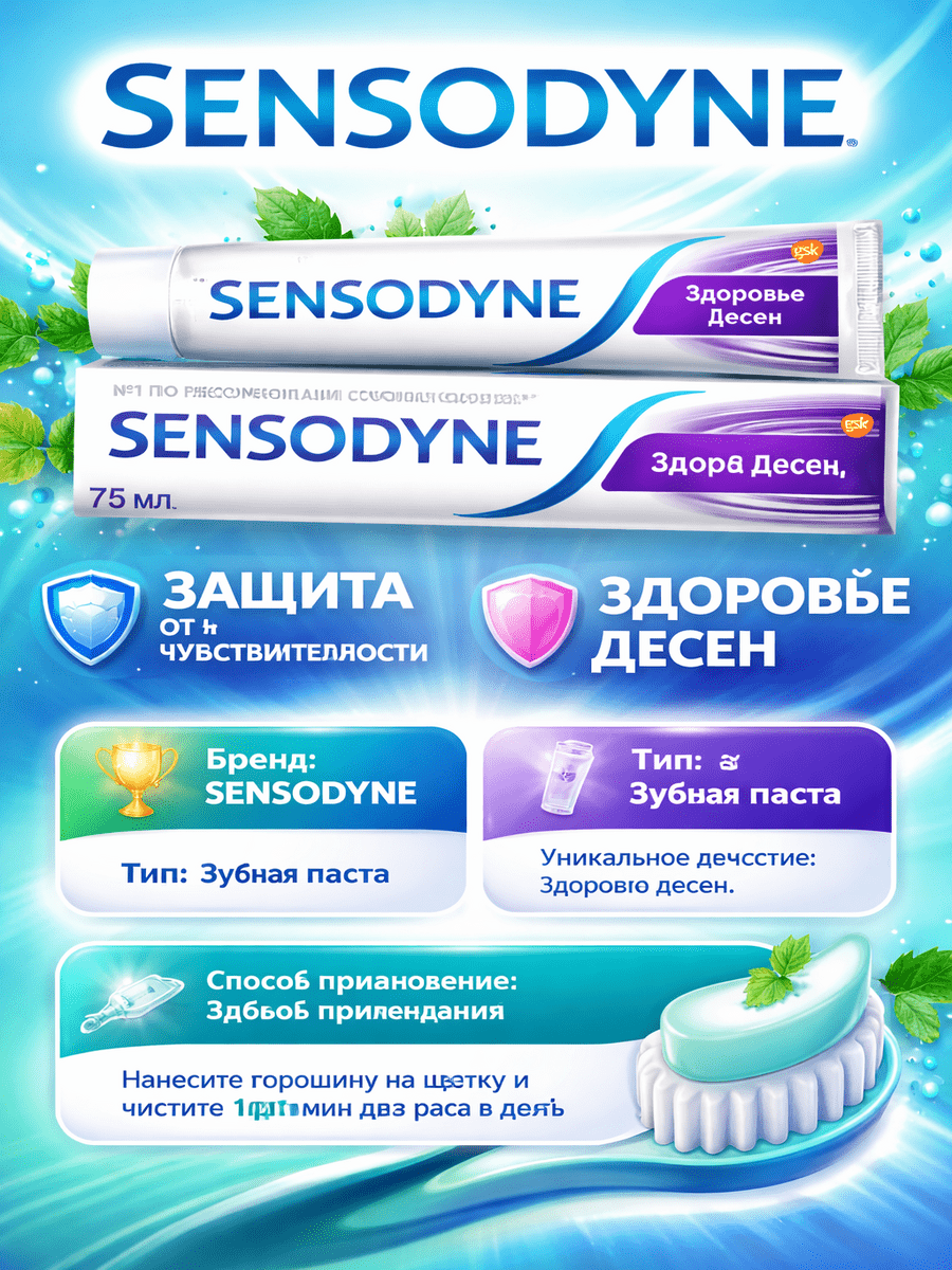 Зубная паста Sensodyne Здоровье десен для чувствительных зубов мятная с фтором, 75мл