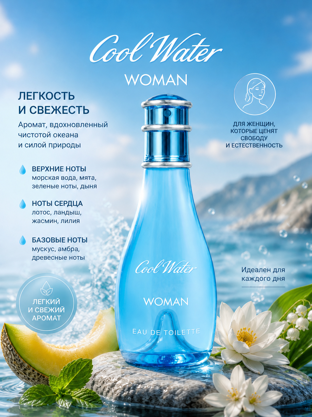 Духи масляные, авторские, в виде спрея, стойкие, Cool Water 5мл, для женщин