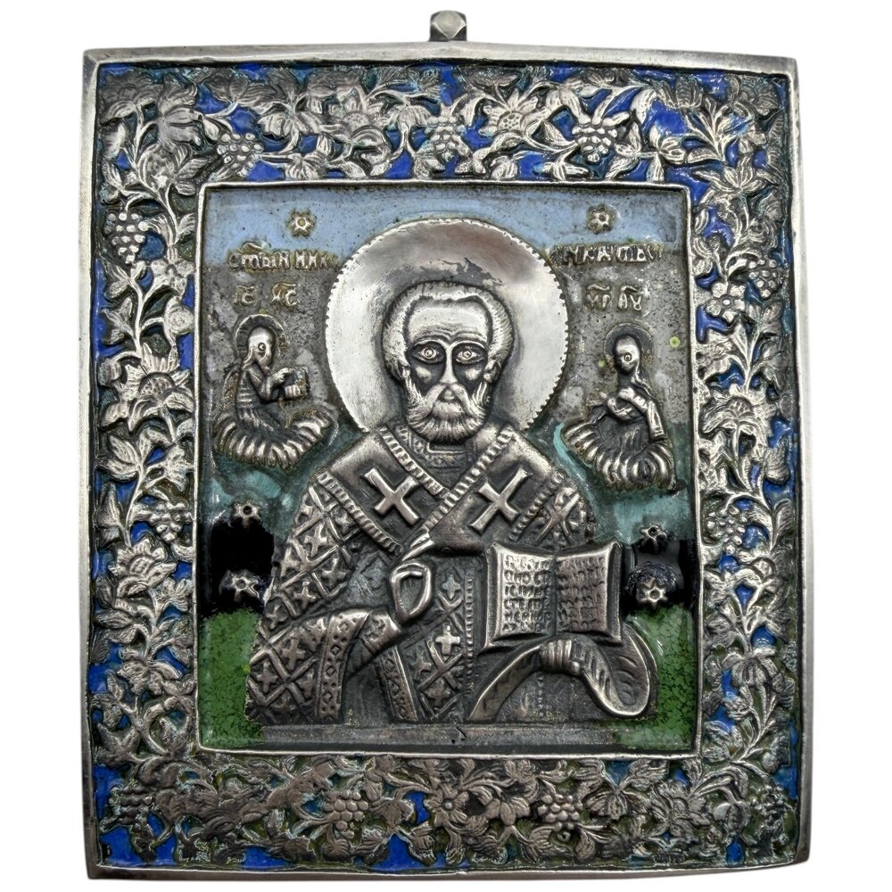 Икона "Святой Николай Чудотворец", серебро, эмаль, 1840-1880 гг. Российская империя