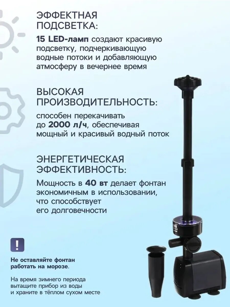 Садовый фонтан с подсветкой и звуком воды