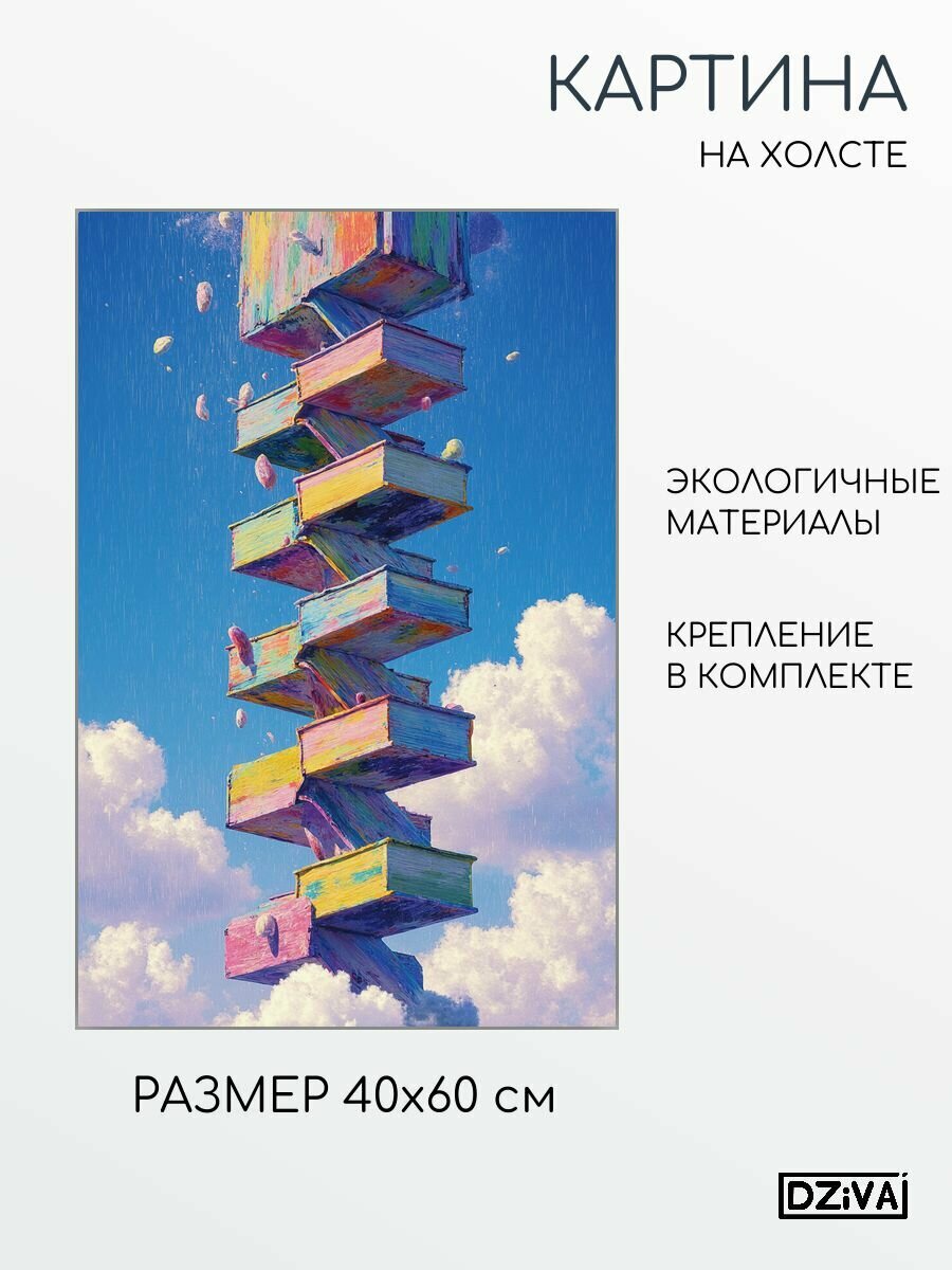 Картина на холсте Спиральная башня из цветных книг 40x60 см