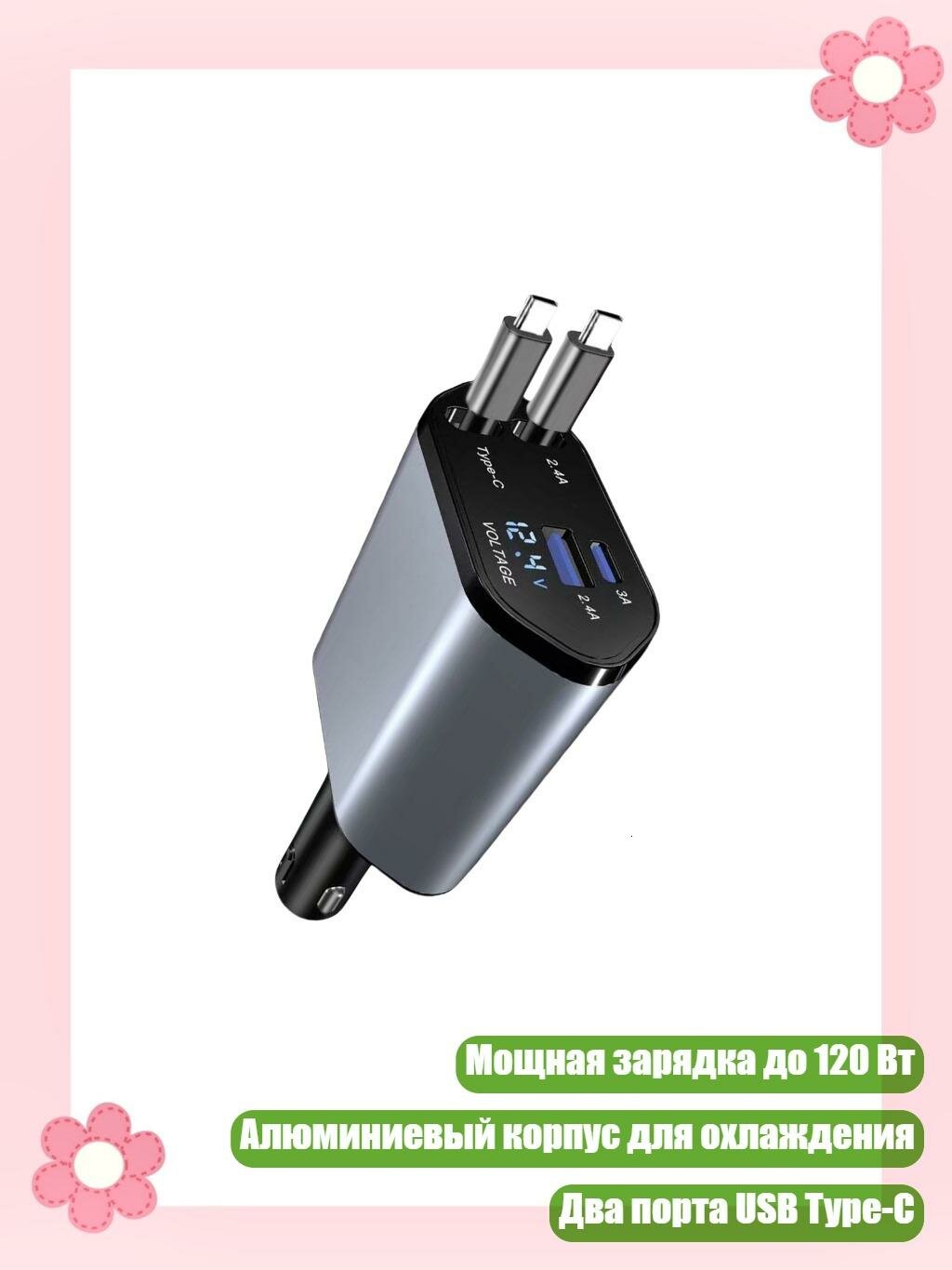 Автомобильное зарядное устройство 120 Вт с двумя USB-C