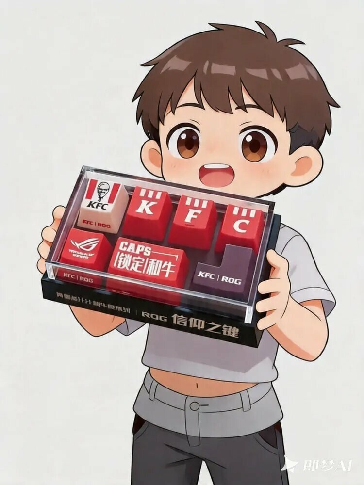 Набор из 6 кастомных кейкапов ROG x KFC для механической клавиатуры, коллекционные лимитированные кейкапы с логотипом, подарок геймеру, мемные клавиши Cherry MX