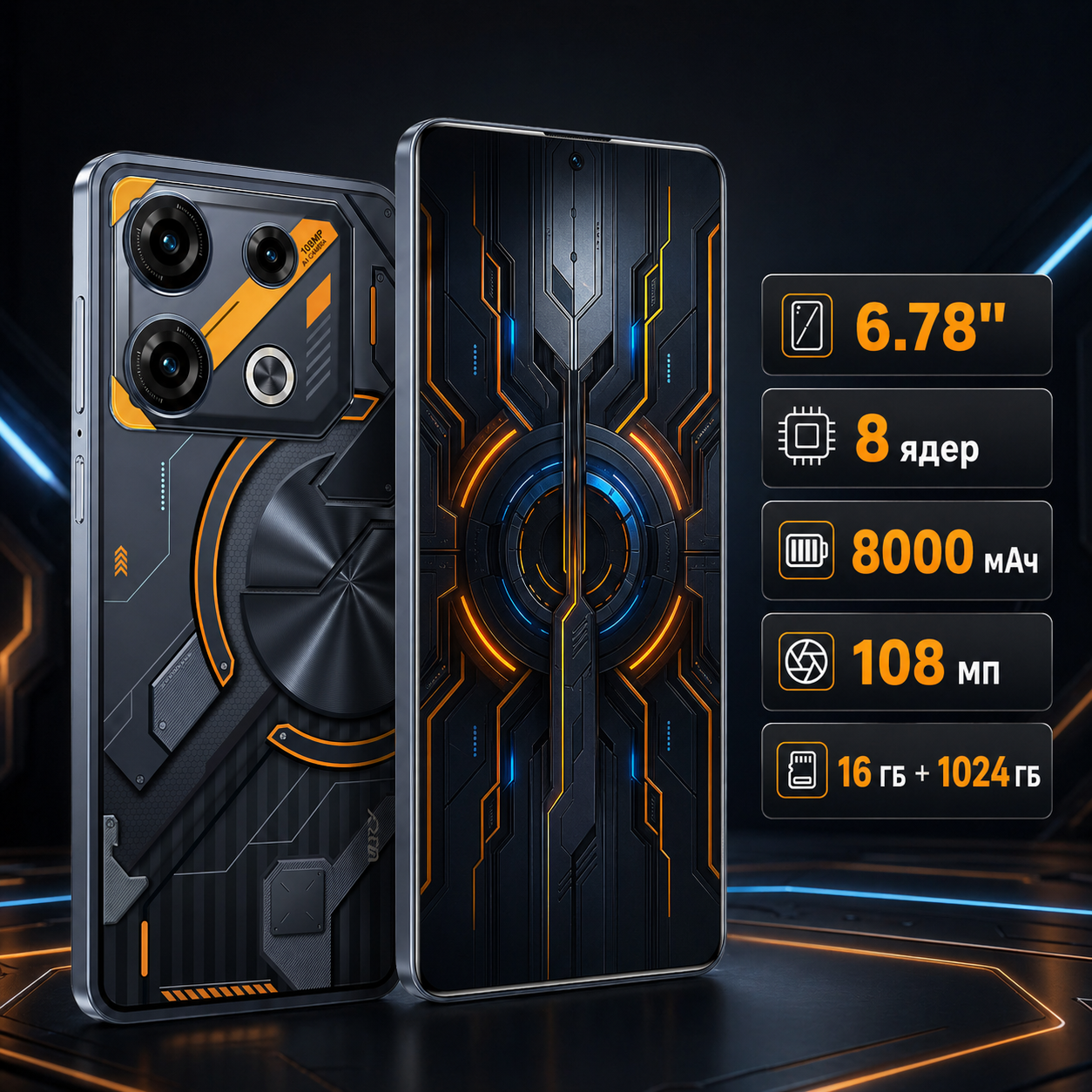 Смартфон GT10 Pro,8000mAh, 6,78', 16GB+1TB, 108MP, 5G, черный