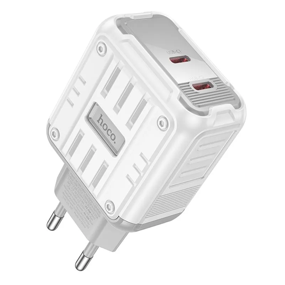 Сетевое зарядное устройство Hoco C137A GaN PD45W+QC3.0, 2*USB-C, белый (быстрая зарядка для iPhone, Android)