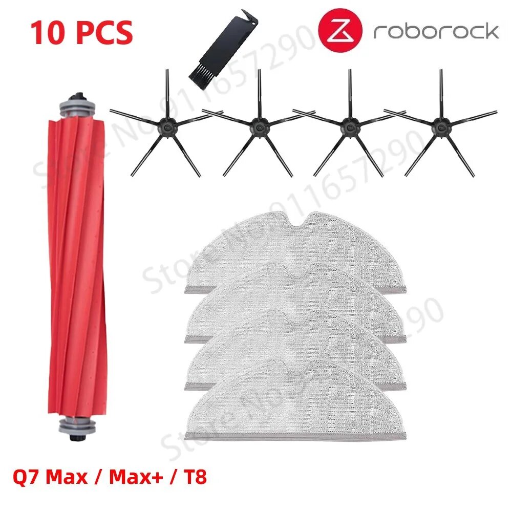 Набор запчастей Roborock Q7 Max/Max+/T8: валик, щетки, фильтры, 10 шт. (Красный/Black)