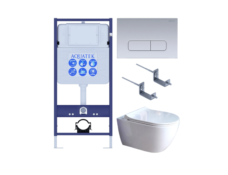 Комплект AQUATEK SET ПОЛАРИС-01-014 4в1 (рама Standard INS-0000012+унитаз Поларис AQ0700-01 с сиденьем+крепеж KKI-0000002+панель смыва KDI-0000014)