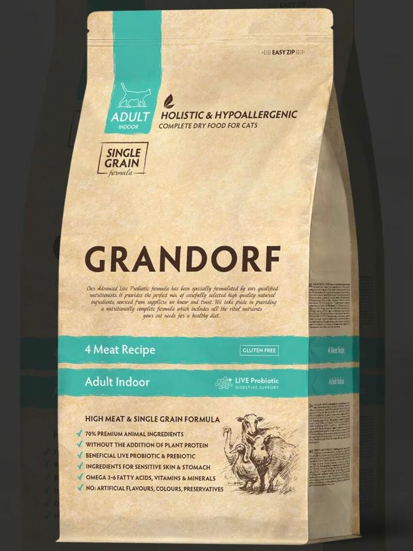 GRANDORF ADULT 4 вида мяса Для домашних кошек сухой корм 400гр
