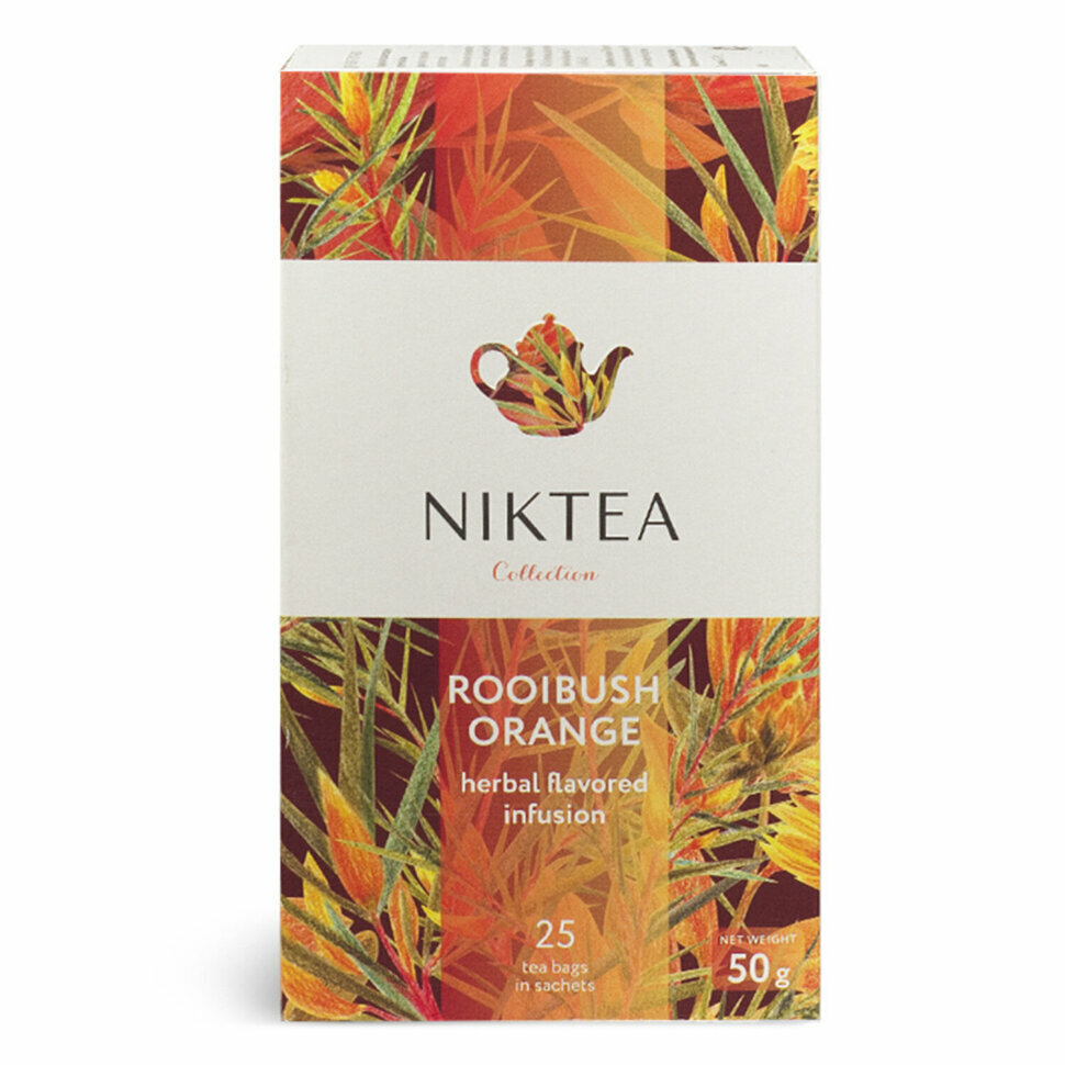 Чай NIKTEA "Ройбуш Оранж" травяной со вкусом апельсина, 25 пакетиков в конвертах по 2 г, TALTHA-DP0058, 624414