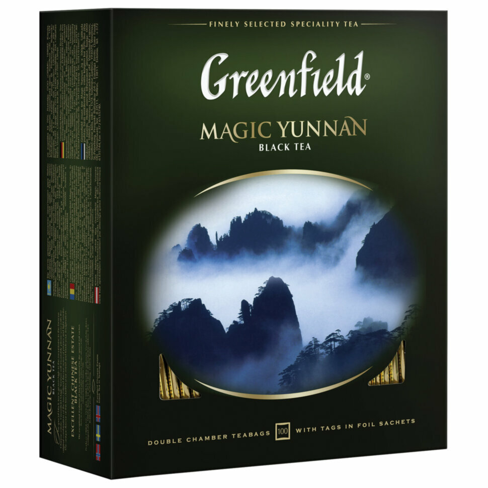 Чай GREENFIELD "Magic Yunnan" черный, 100 пакетиков в конвертах по 2 г, 0583-09, 620390