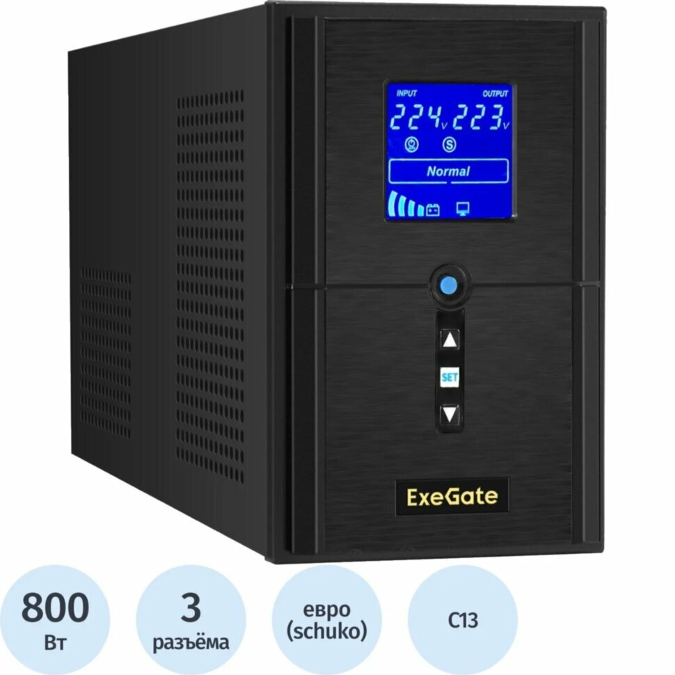 ИБП ExeGate SineTower SZ-1000 USB 1000ВА/800Вт, лин. инт, без бат(EX295987RUS), 2399066