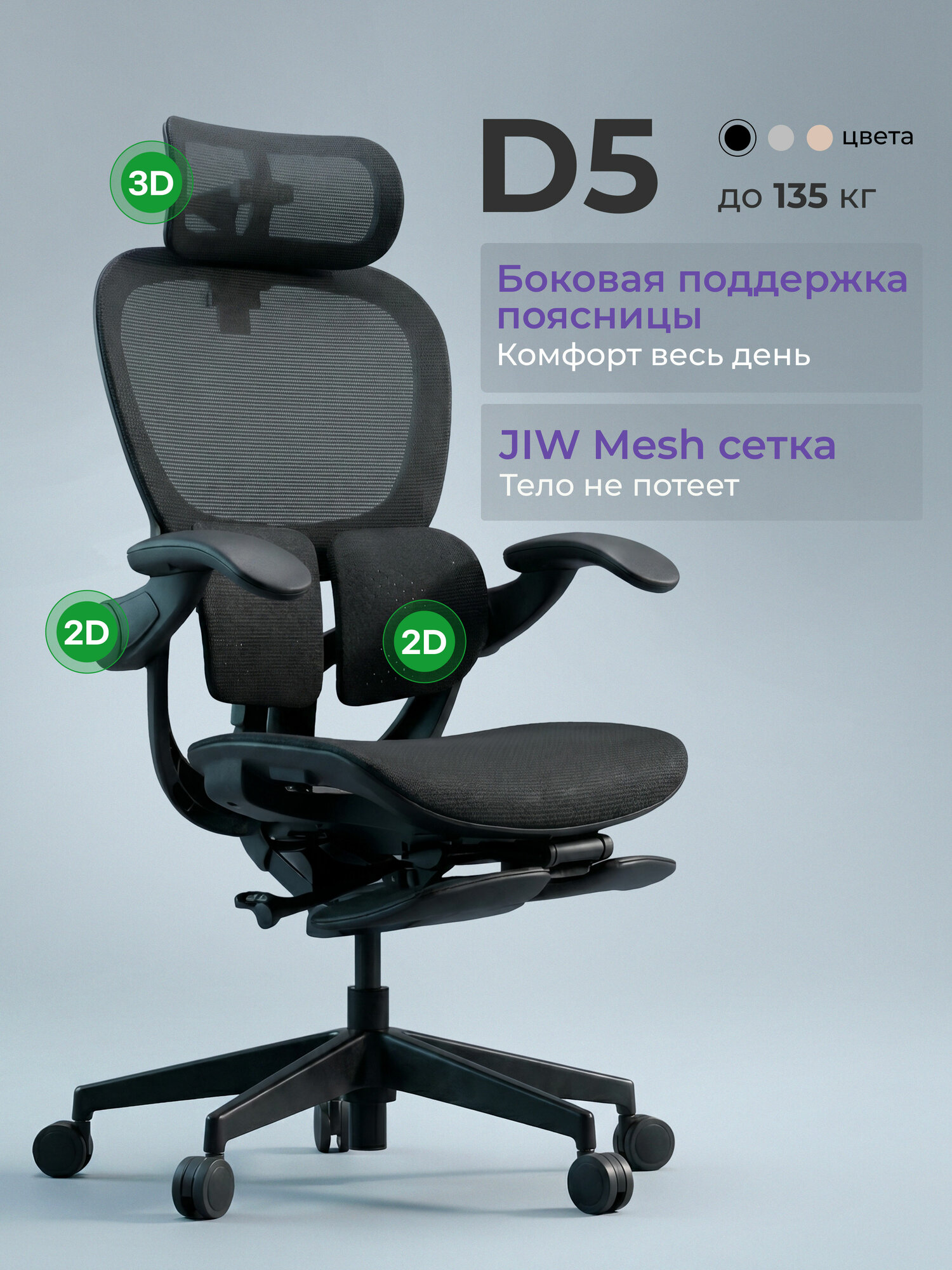 Кресло компьютерное эргономичное ортопедическое для дома и офиса Ergostul D5 Black
