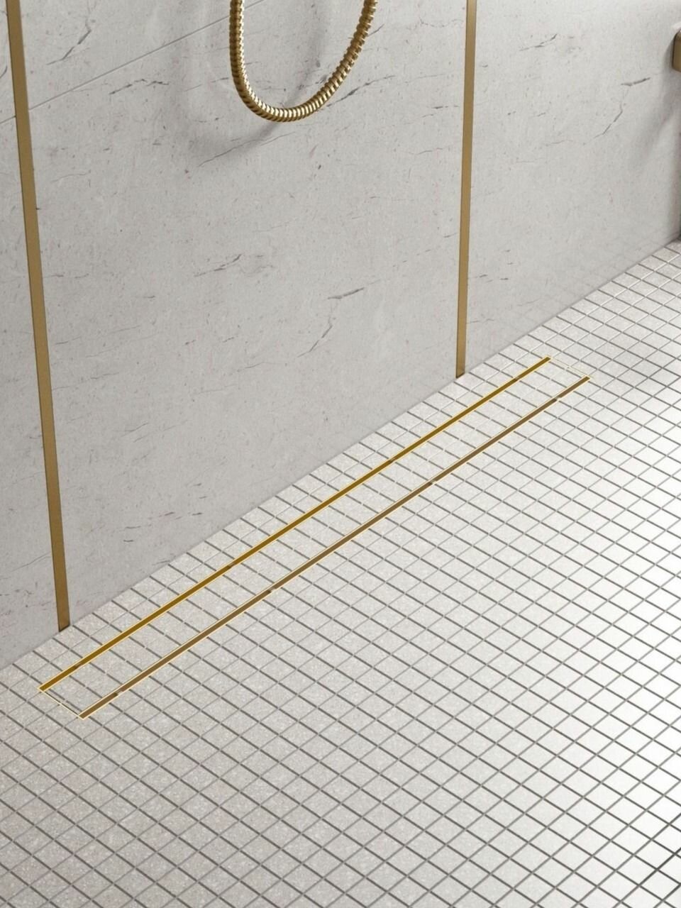 Душевой лоток TIMO Drain System 900 с двусторонней панелью "plate" под плитку, Золото матовое