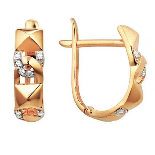Серьги, красное золото, 585 проба, фианит