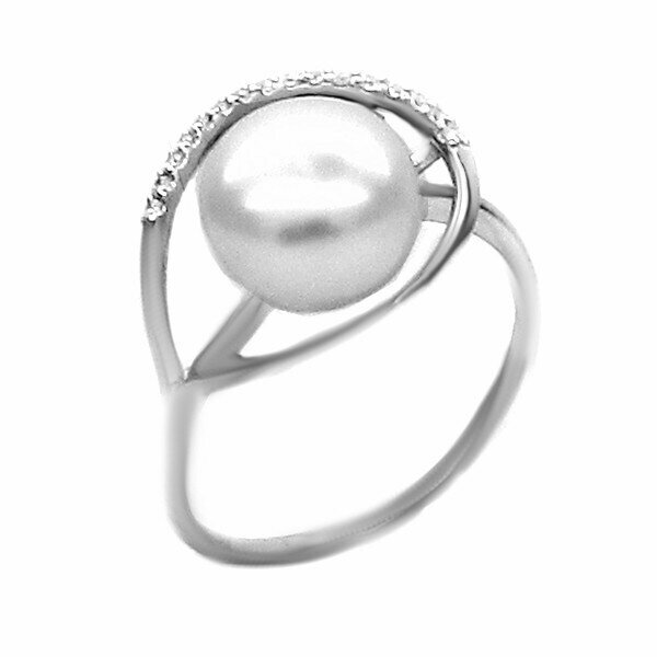 Кольцо тонкое, широкое JEWELIN, серебро, 925 проба, родирование, жемчуг, фианит