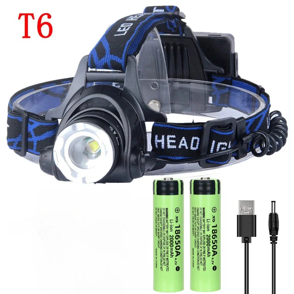 Налобный фонарь Heinast T6, 3 режима, с батареей 2000mAh