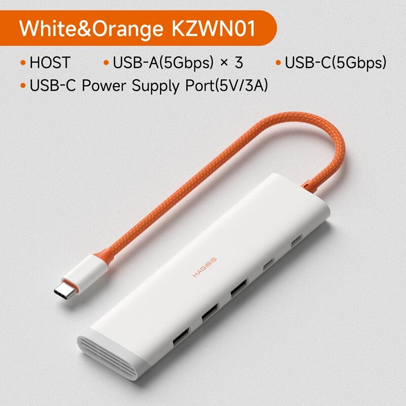 Hagibis USB-C хаб White&Orange KZWN01, 5 портов