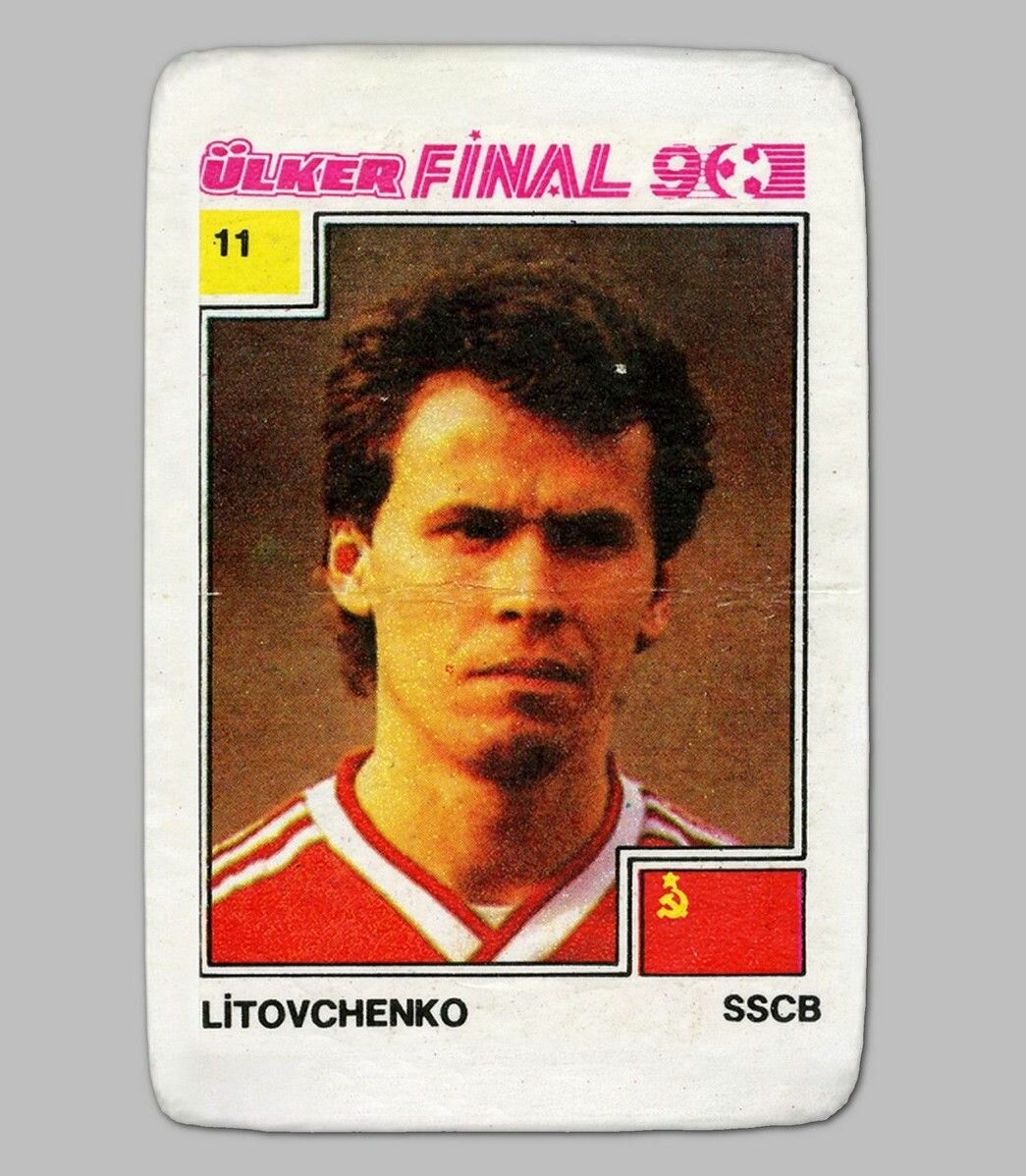 Магнитик на холодильник. Вкладыш от жвачки FINAL 90 №11. Литовченко. Сборная СССР