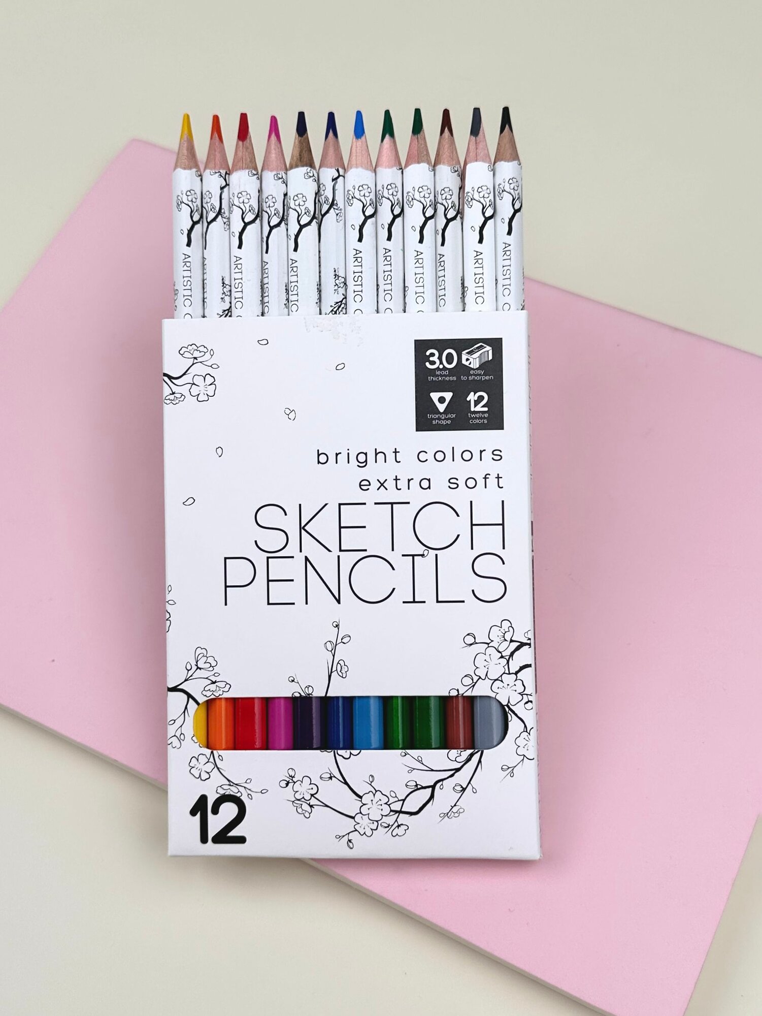 Карандаши цветные для рисования мягкие "Sketch&Art" набор 12 цв , цветные карандаши