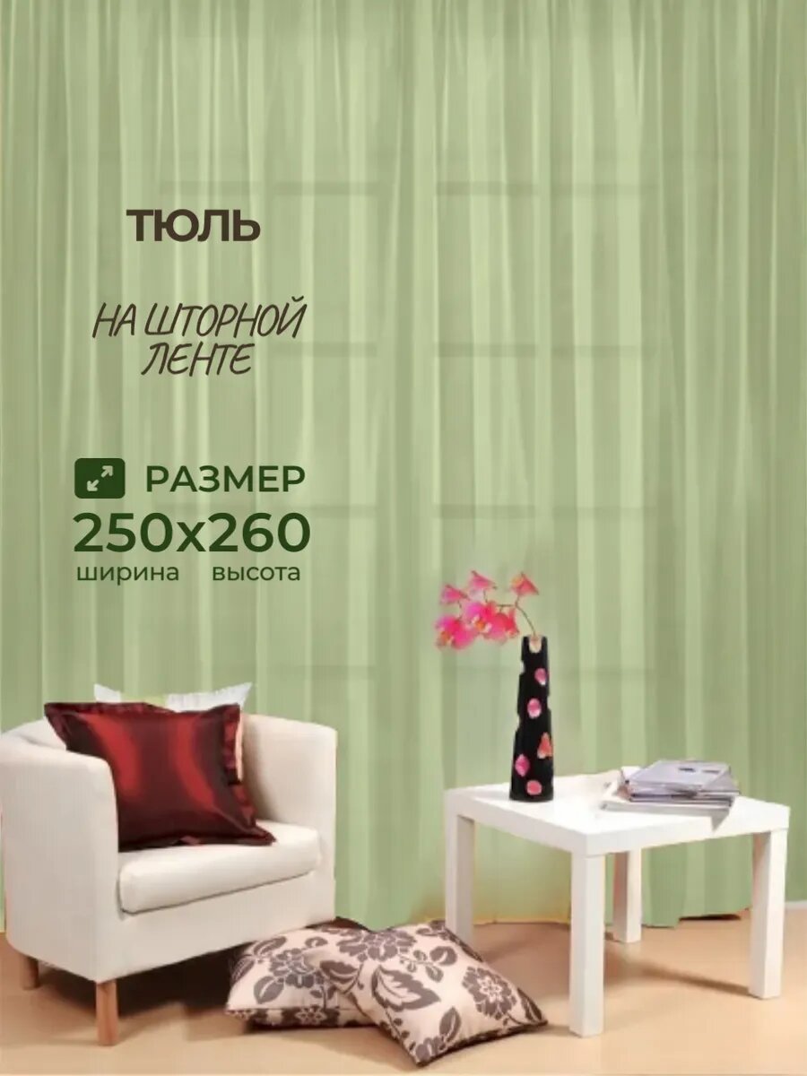Тюль Камея Моно, полупрозрачный, полиэстер, зеленый, 250x260 см