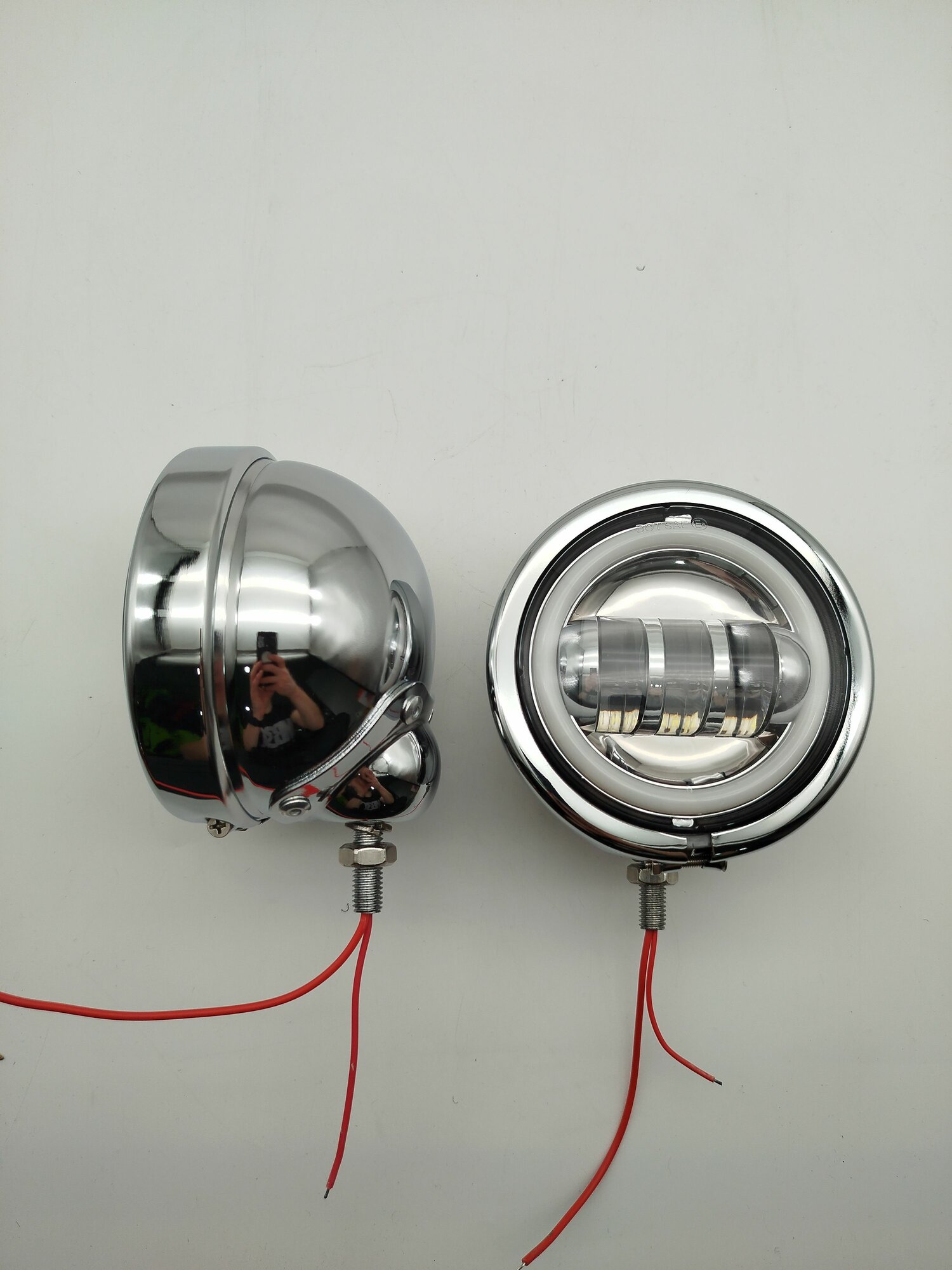 Фары люстры на мотоцикл 4.5дюйма, LED, с ДХО хром металл (пара)