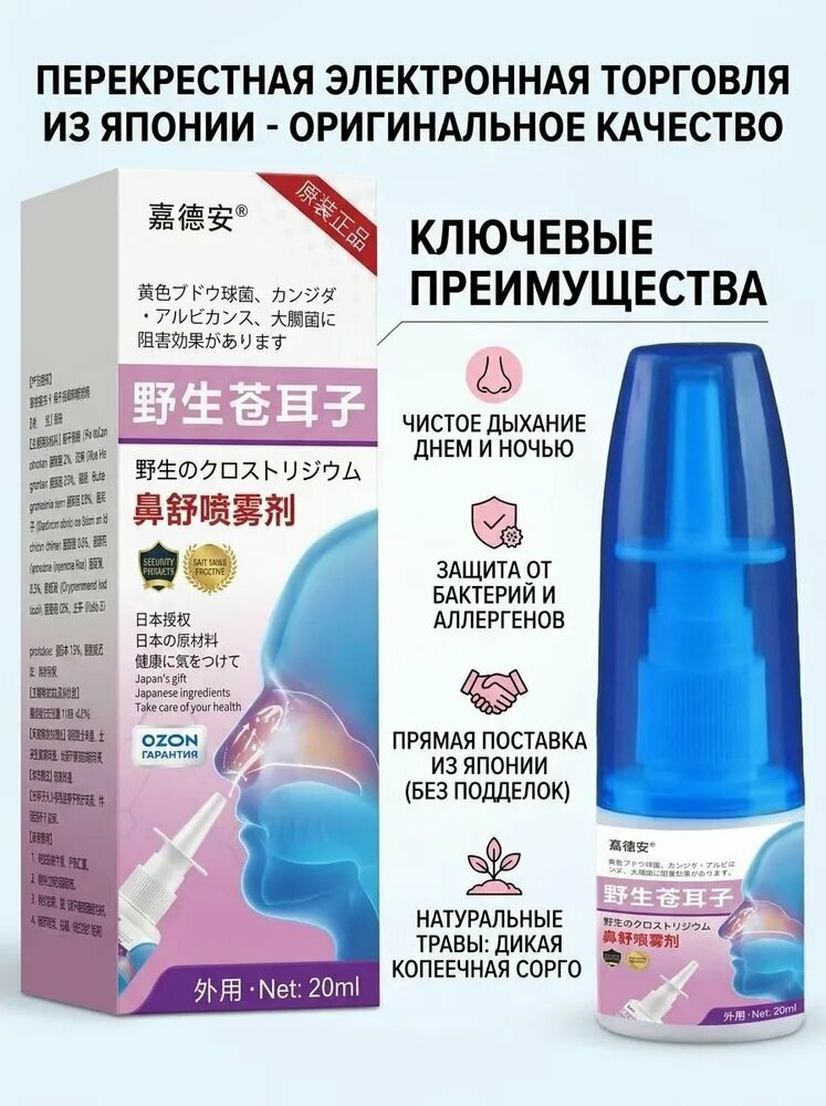 Спрей антибактериальный для носа, от заложенности и насморка, 20 мл.