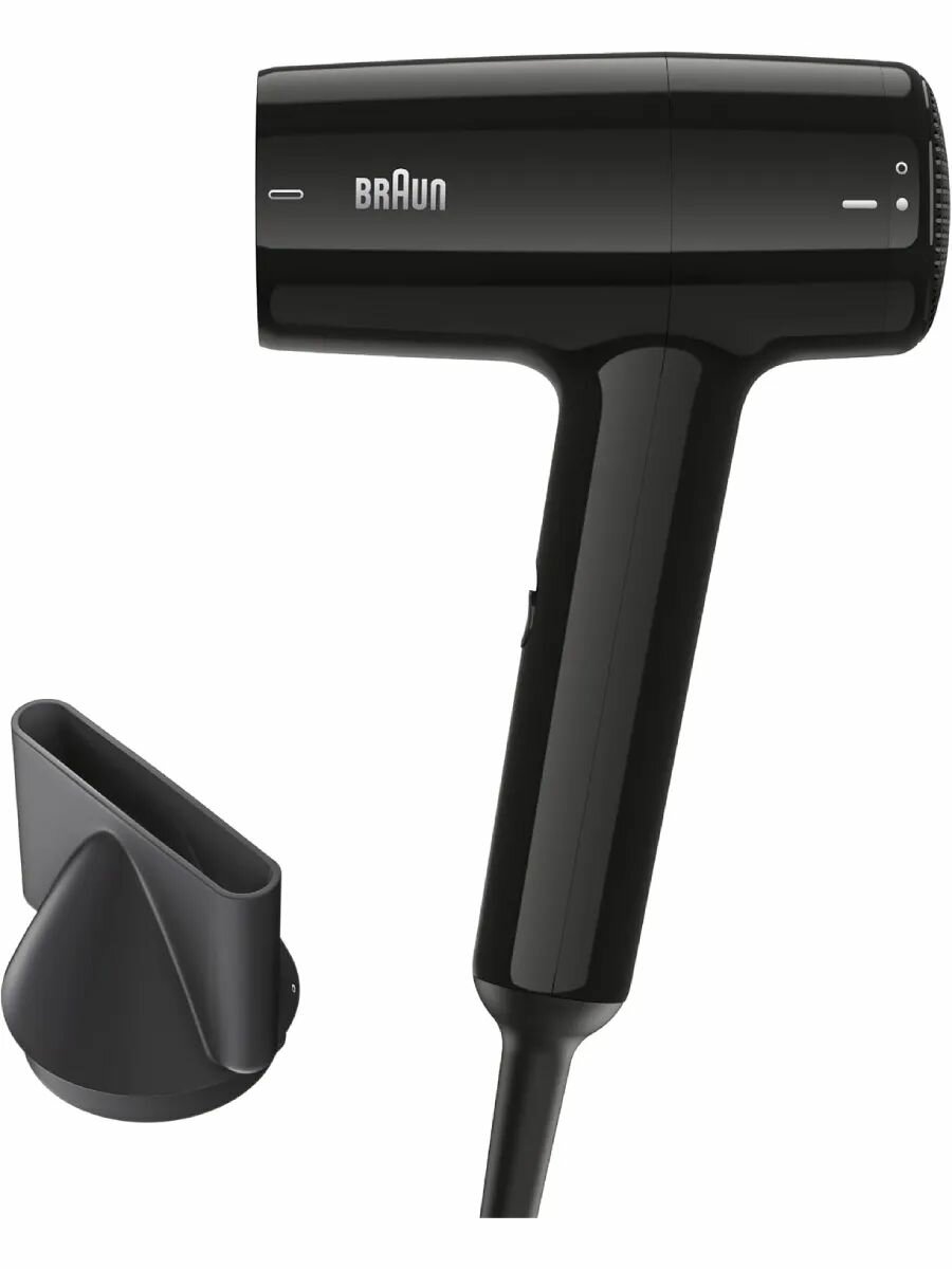 Фен для волос Braun BRHD150E, 1800 Вт, 2 скорости, 2 температурных режима, холодный воздух, 1 насадка, черный — фото 1