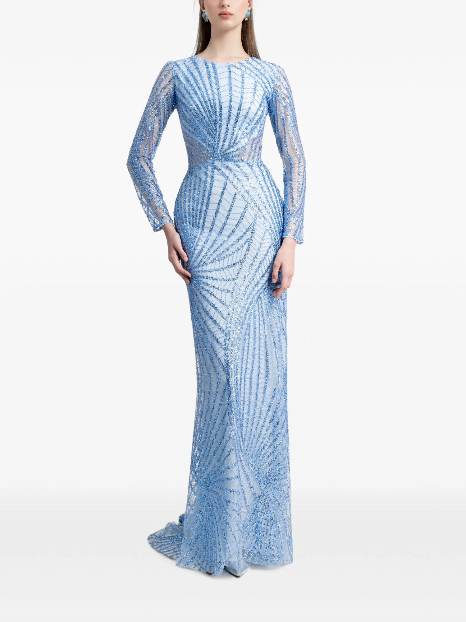 Платье Gemy Maalouf Beaded sequin-embellished dress, размер 6, Синий принт — фото 1