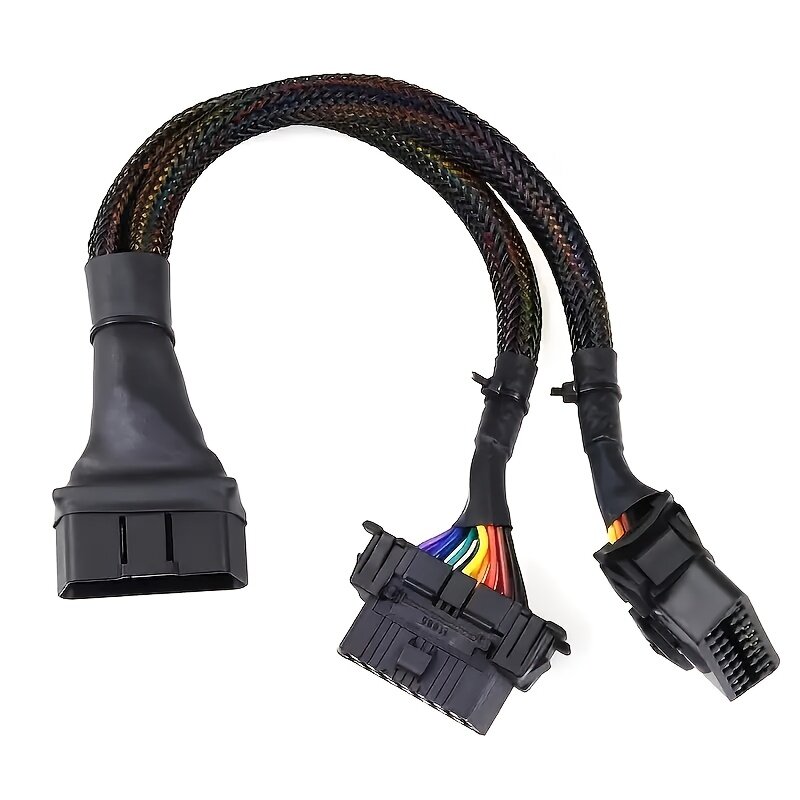 Разветвитель OBD II, 1 папа на 2 мама, удлинительный кабель 30 см, черный ABS коннектор, цветные провода