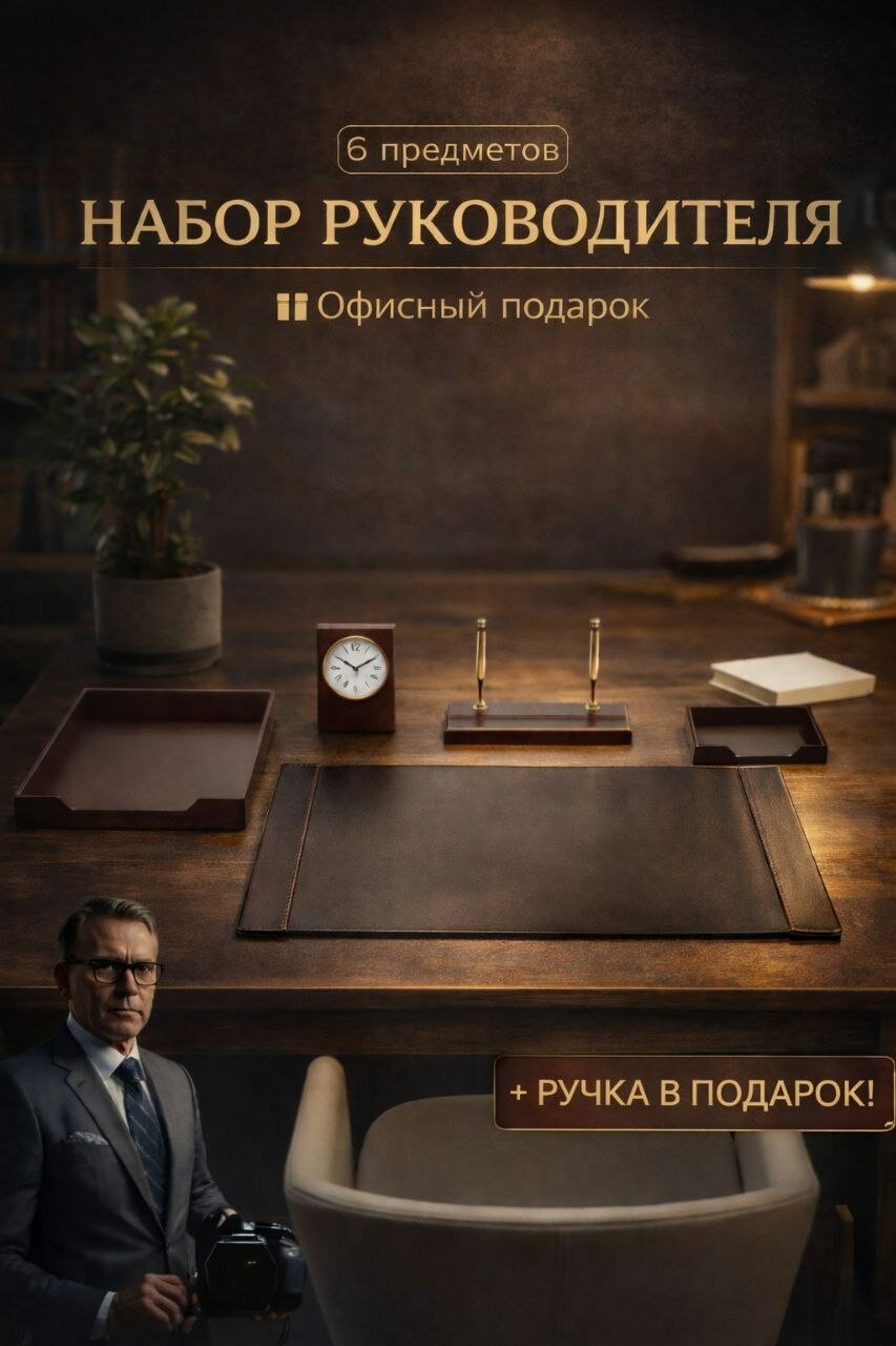 Настольный подарочный набор (6 предметов) для руководителей красное дерево