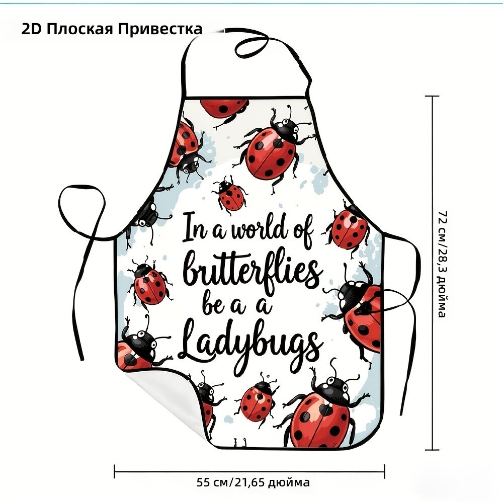 Фартук унисекс с рисунком божья коровка в красно-черный горошек, размер 55x72 см, для кухни, выпечки и барбекю