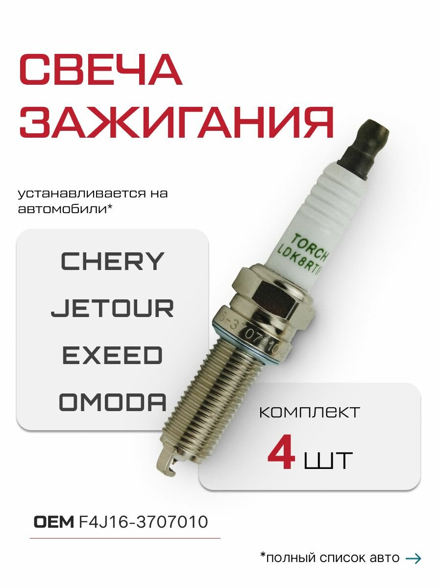 Свечи зажигания для Chery Tiggo 4, 7, 8 / Omoda / Exeed / Чери Тигго Про, комплект 4 шт.